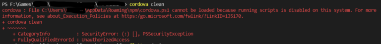 [Solved] VS Code cordova.ps1 cannot be loaded because running scripts is disabled on this system ...